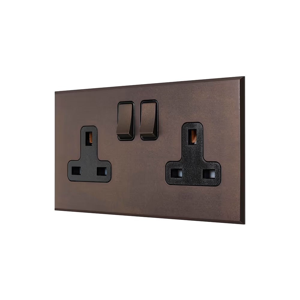 Heritage Bronze 2 Gang 13A Double Pole Switched Socket with Black ...
