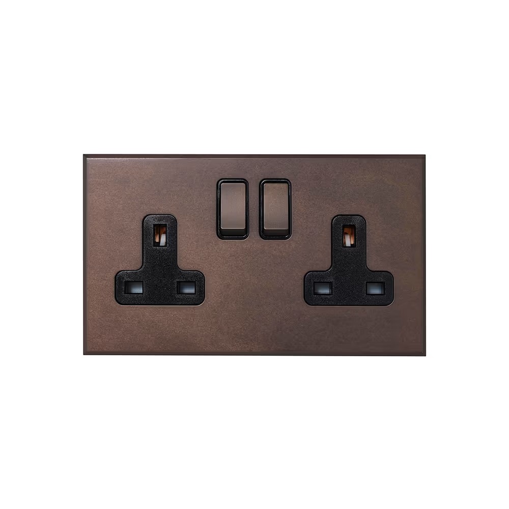 Heritage Bronze 2 Gang 13A Double Pole Switched Socket with Black ...