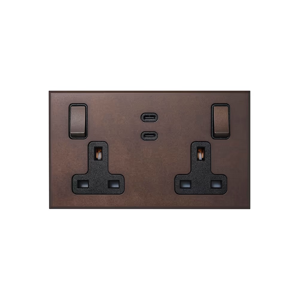 Heritage Bronze 2 Gang 13A Switched Socket 65W Max PD C+C USB Charging ...