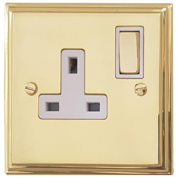 Victorian Cast Polished Brass Single Socket (Brass Switch/White Insert)