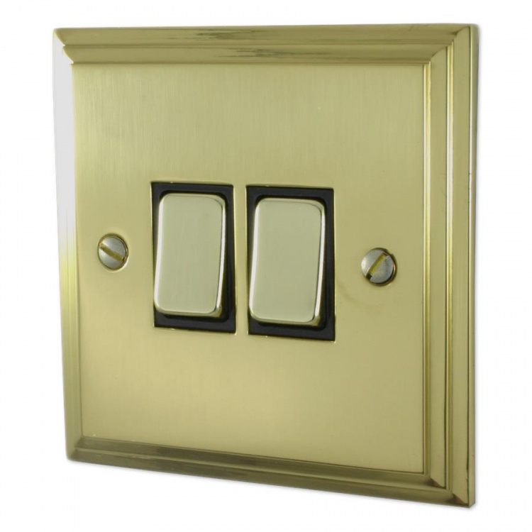 Victorian Cast Polished Brass Light Switch (2 Gang)
