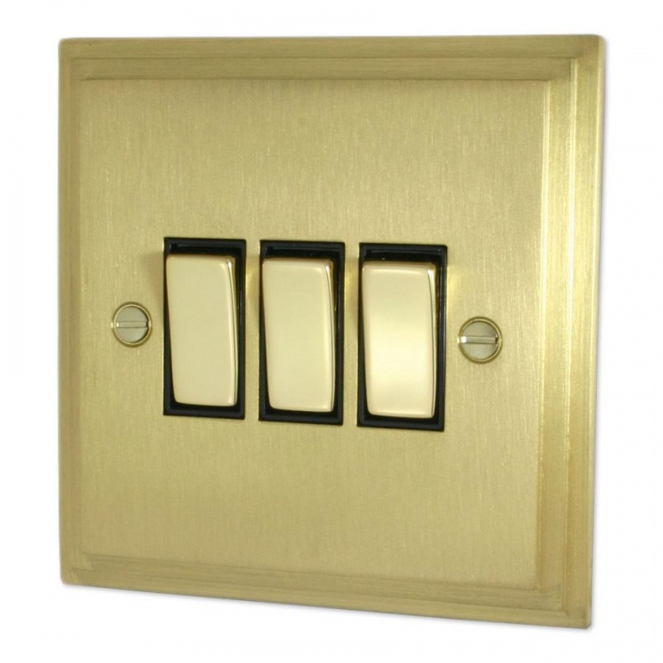 Victorian Cast Polished Brass Light Switch (3 Gang)