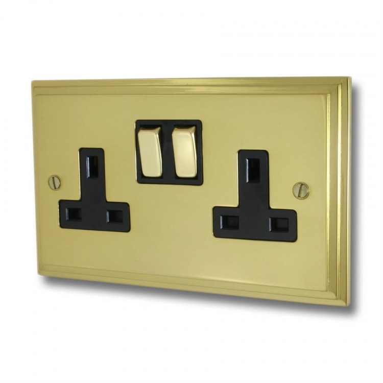 Victorian Cast Polished Brass Double Socket