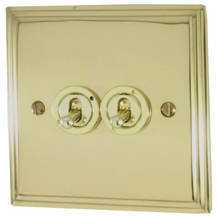 Victorian Cast Polished Brass Toggle Grid Plate (2 Gang) Victorian Cast Polished Brass Toggle Grid Plate (2 Gang)
