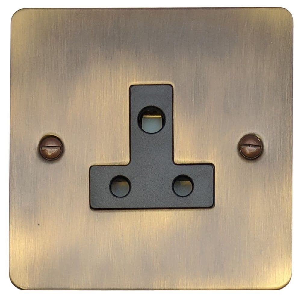 Flat Antique Brass 5 Amp 3 Pin Socket