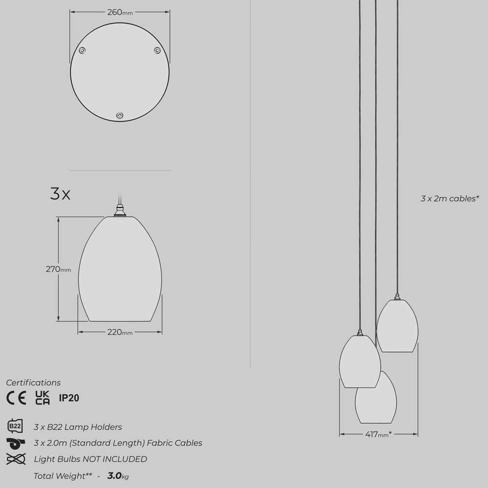Jules Large 3 Colour Cluster Light