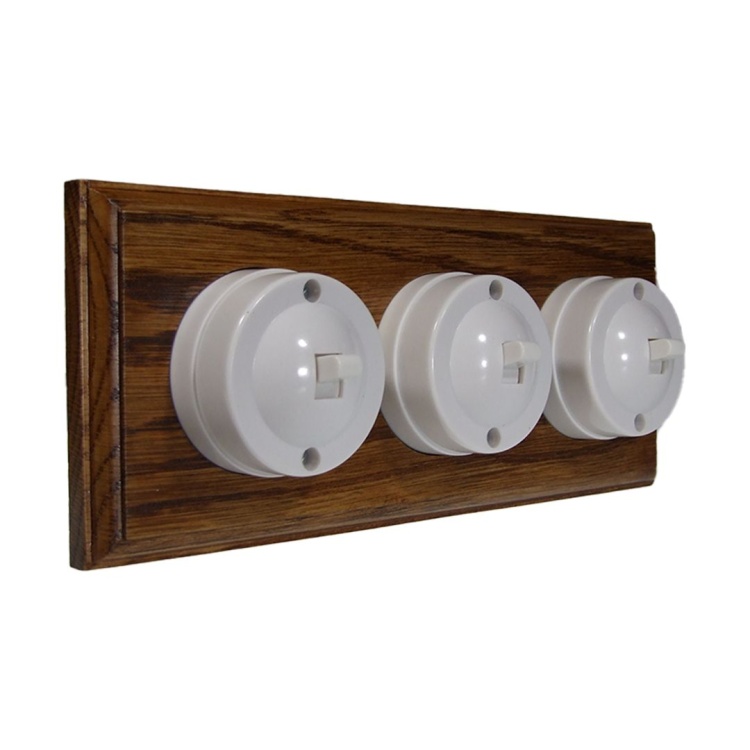3 Gang 1 or 2way Horizontal Bakelite Switch White Dolly On A Medium Oak ...