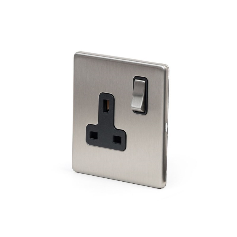 The Lombard Collection Satin Steel Luxury 1 Gang Double Pole Socket ...