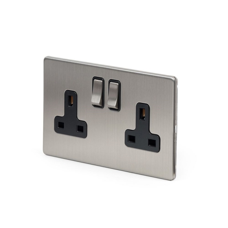 The Lombard Collection Satin Steel Luxury 2 Gang Double Pole Socket ...