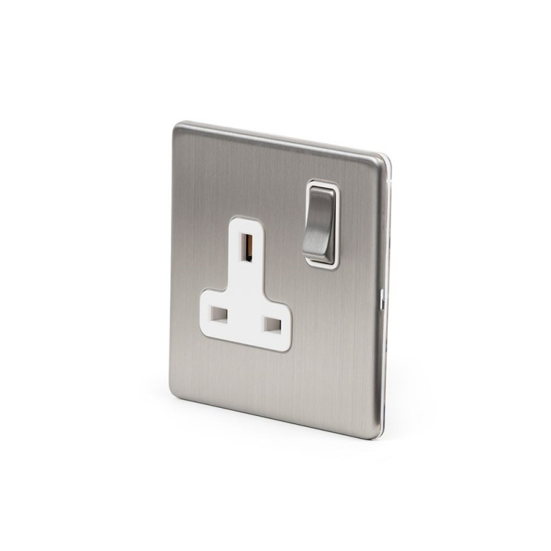 The Lombard Collection Satin Steel Luxury 1 Gang Double Pole Socket ...