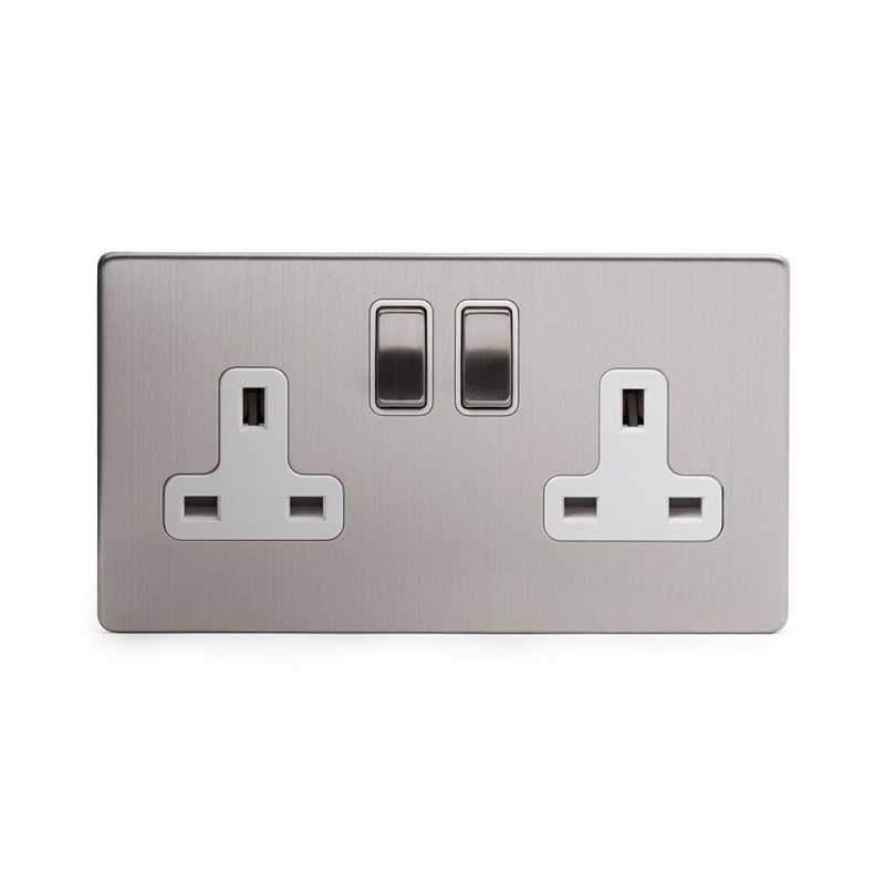The Lombard Collection Satin Steel Luxury 2 Gang Double Pole Socket ...
