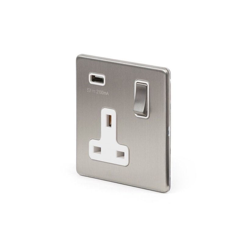 The Lombard Collection Satin Steel Luxury 1 Gang Single USB Socket with ...