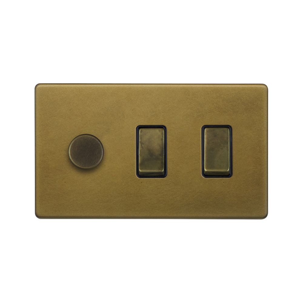 Lighting Old Brass 3 Gang Light Switch with 1 dimmer (2x 2 Way Switch ...