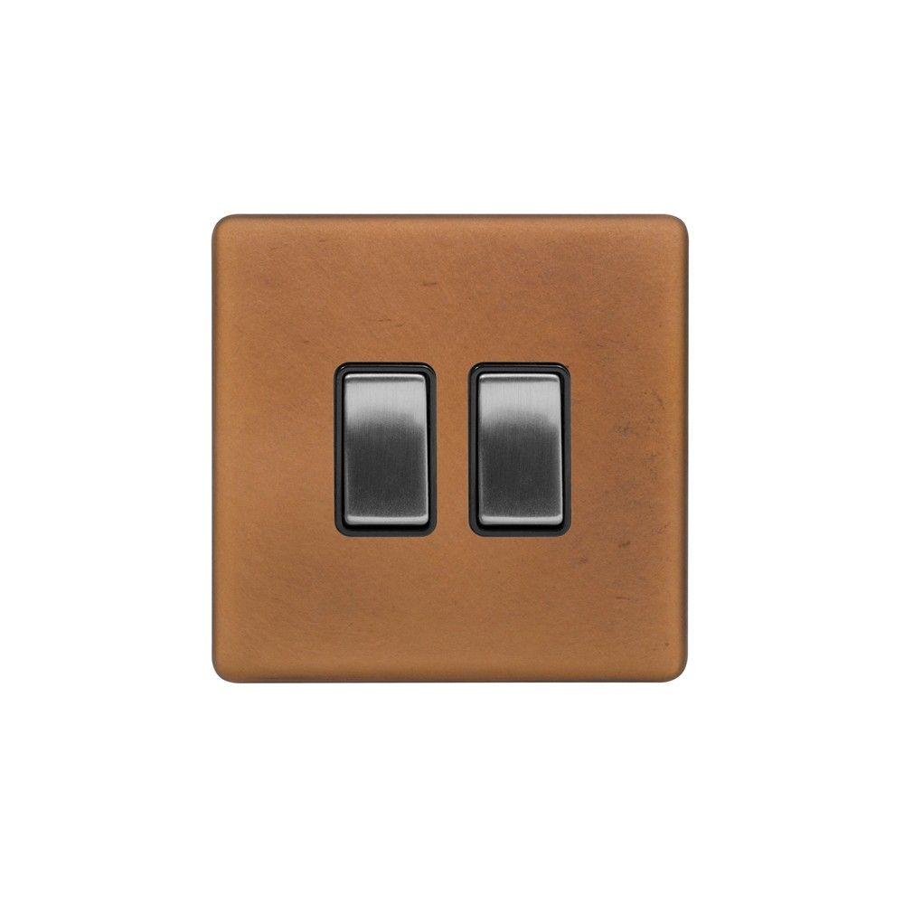 Fusion Antique Copper & Brushed Chrome 2 Gang Switch with 1x ...