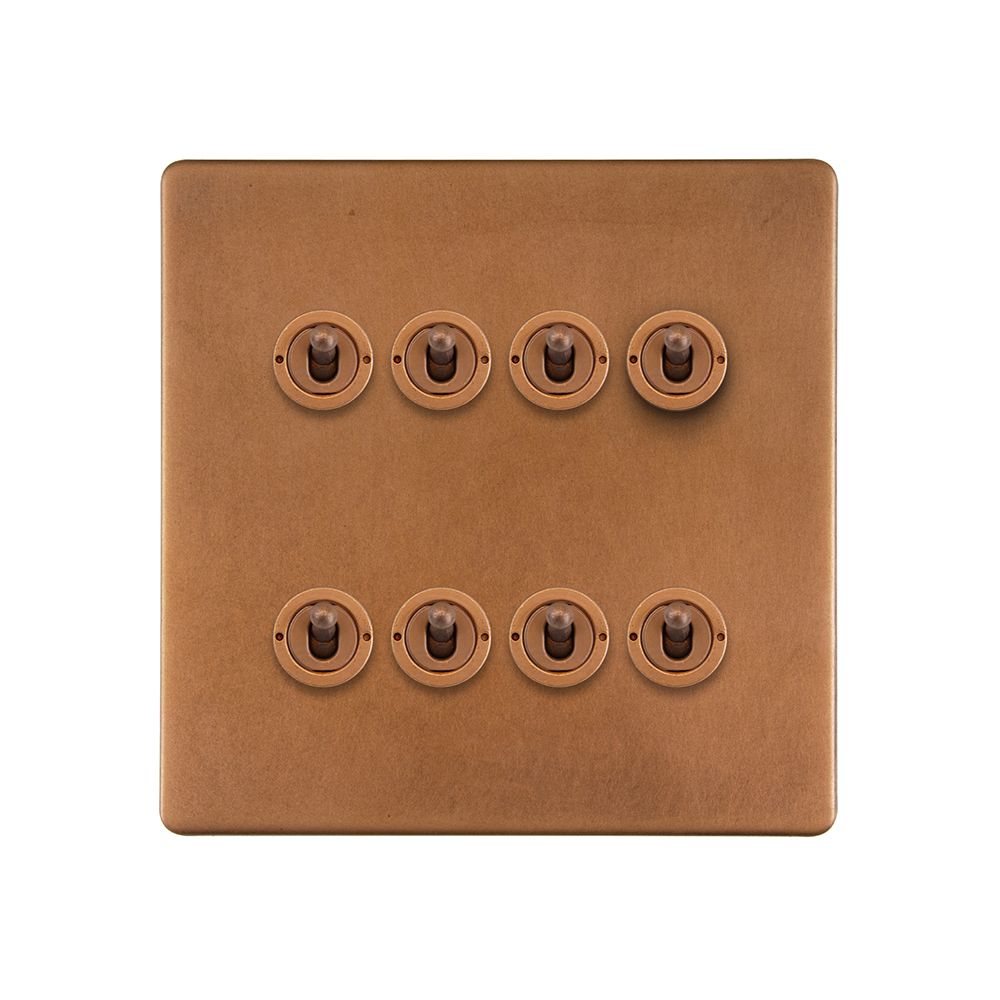 Antique Copper 8 Gang Toggle Light Switch 20A 2 Way