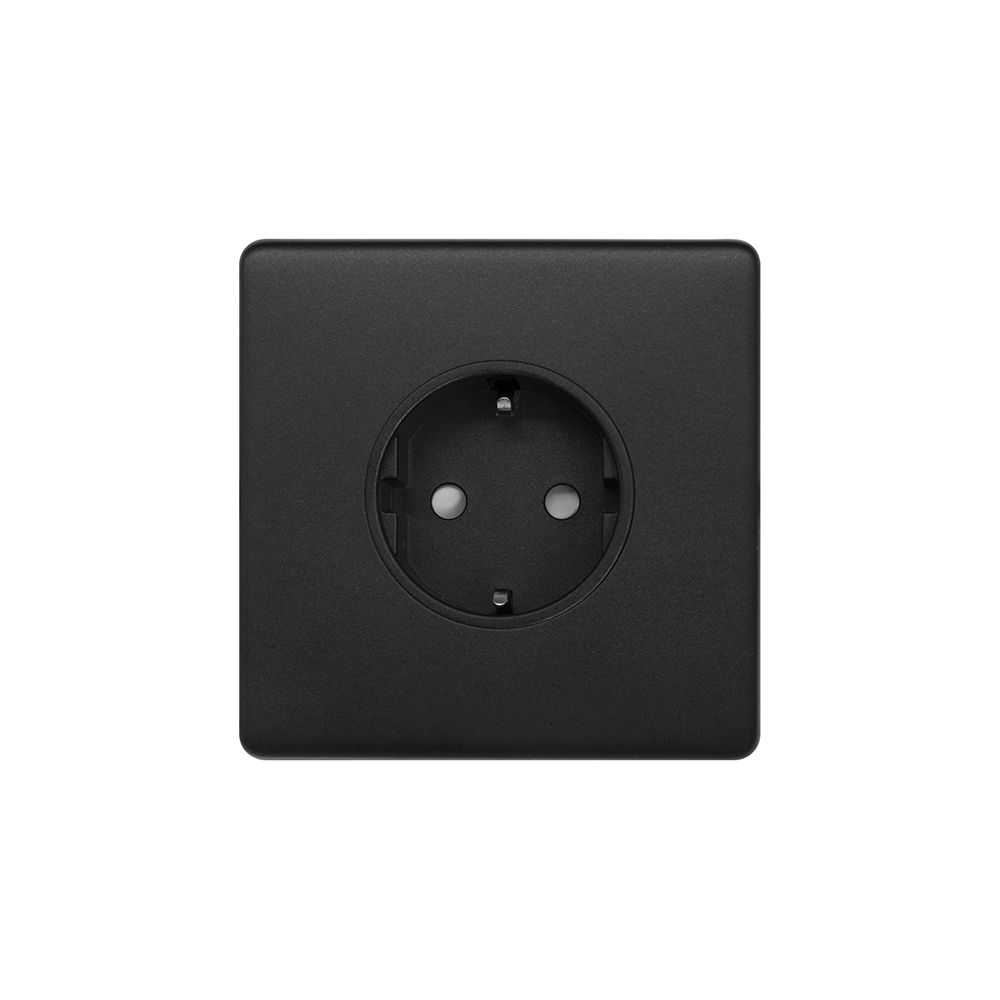 Matt Black 16A 1 Gang Euro Schuko Socket Blk Ins Screwless