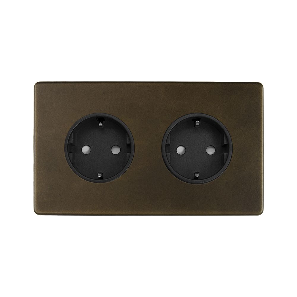 Vintage Brass 16A 2 Gang Euro Schuko Socket