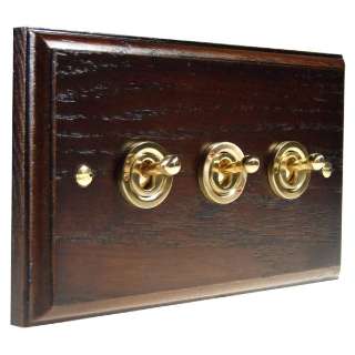 Wood 3 Gang 2way 10Amp Toggle Switch in Dark Oak