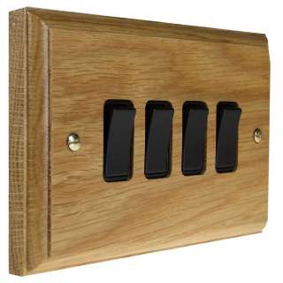 Wood 4 Gang 2Way 10Amp Rocker Switch in Solid Oak