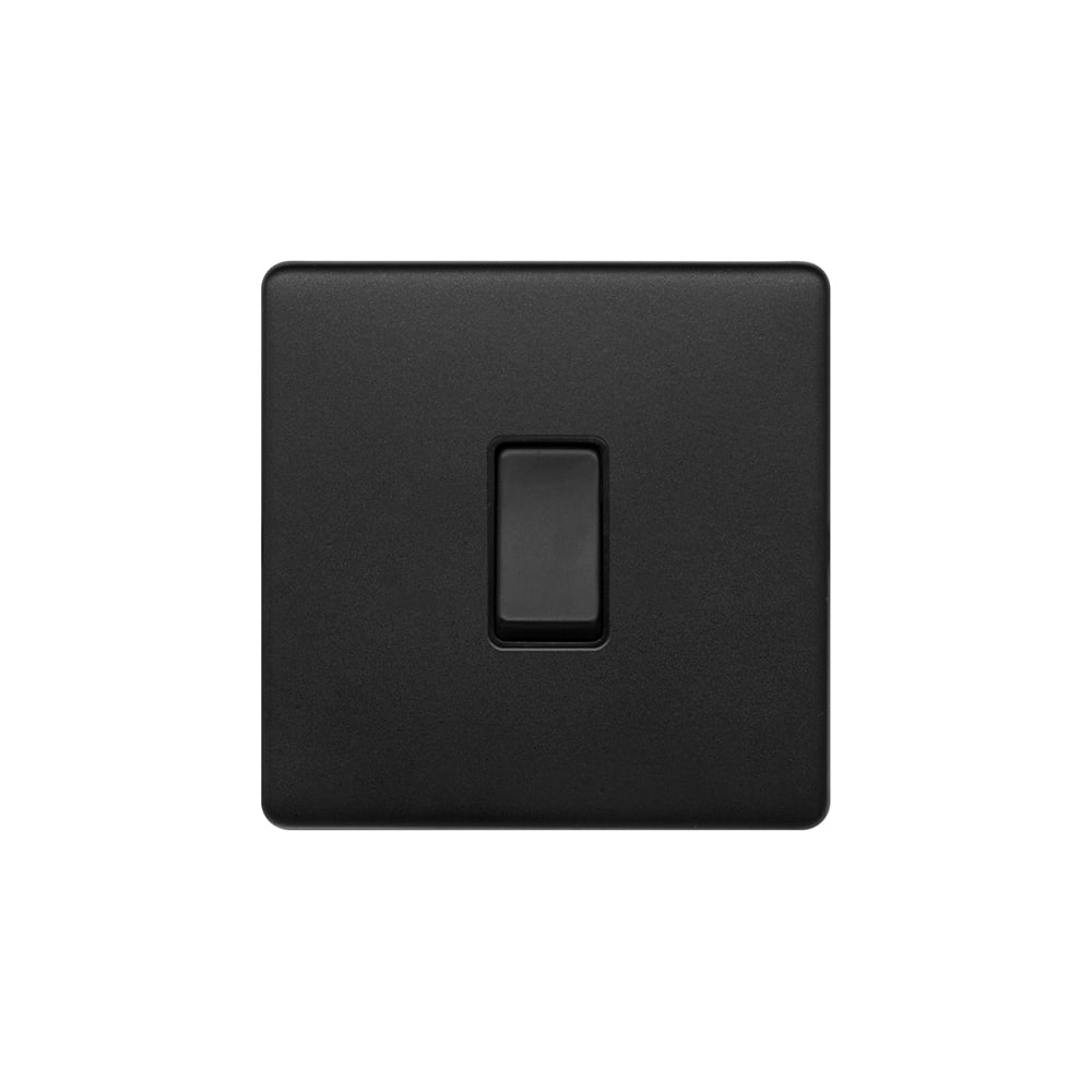 Matt Black 10A 1 Gang 2 Way Switch Black Insert Screwless