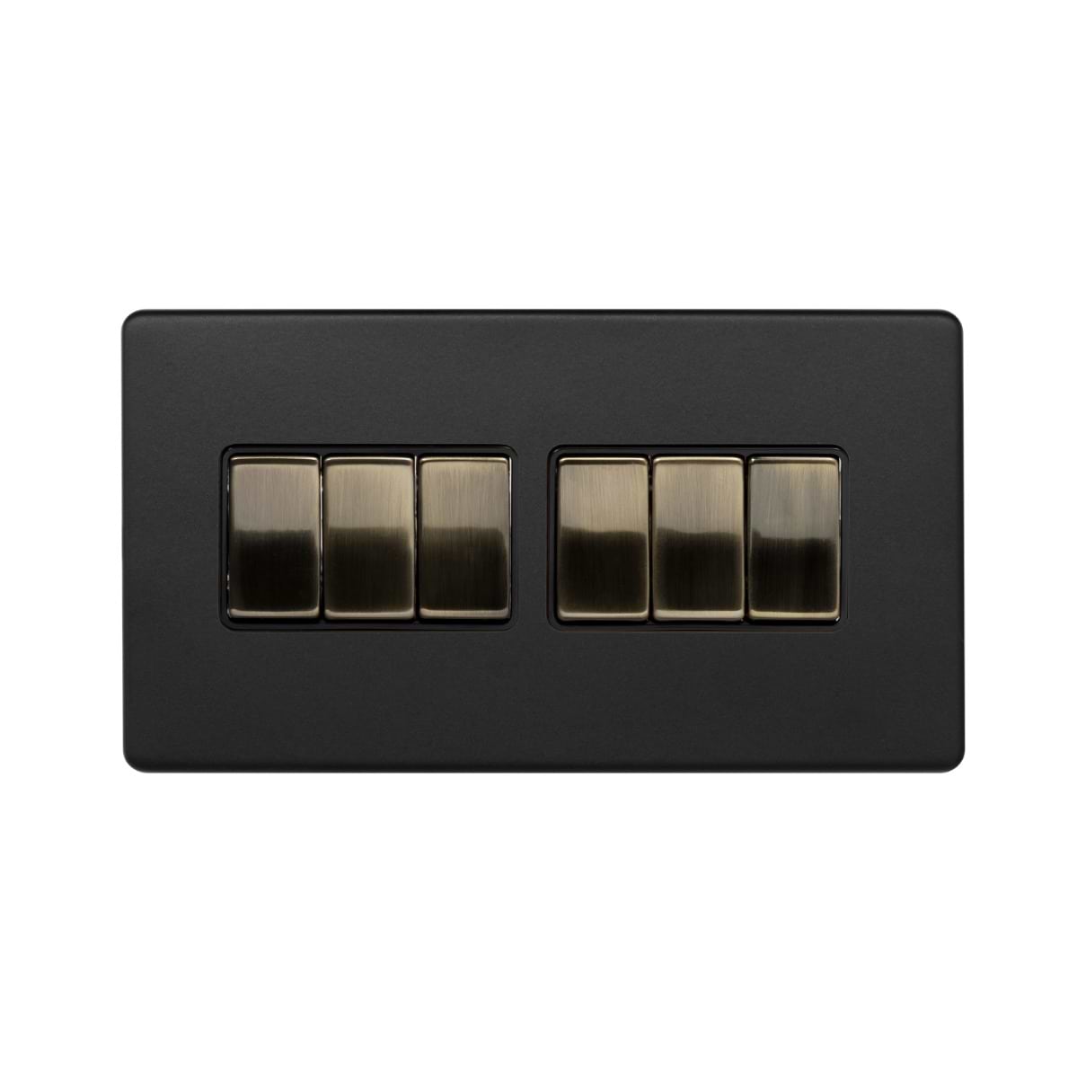 Matt Black and Antique Brass 10A 6 Gang 2 Way Switch