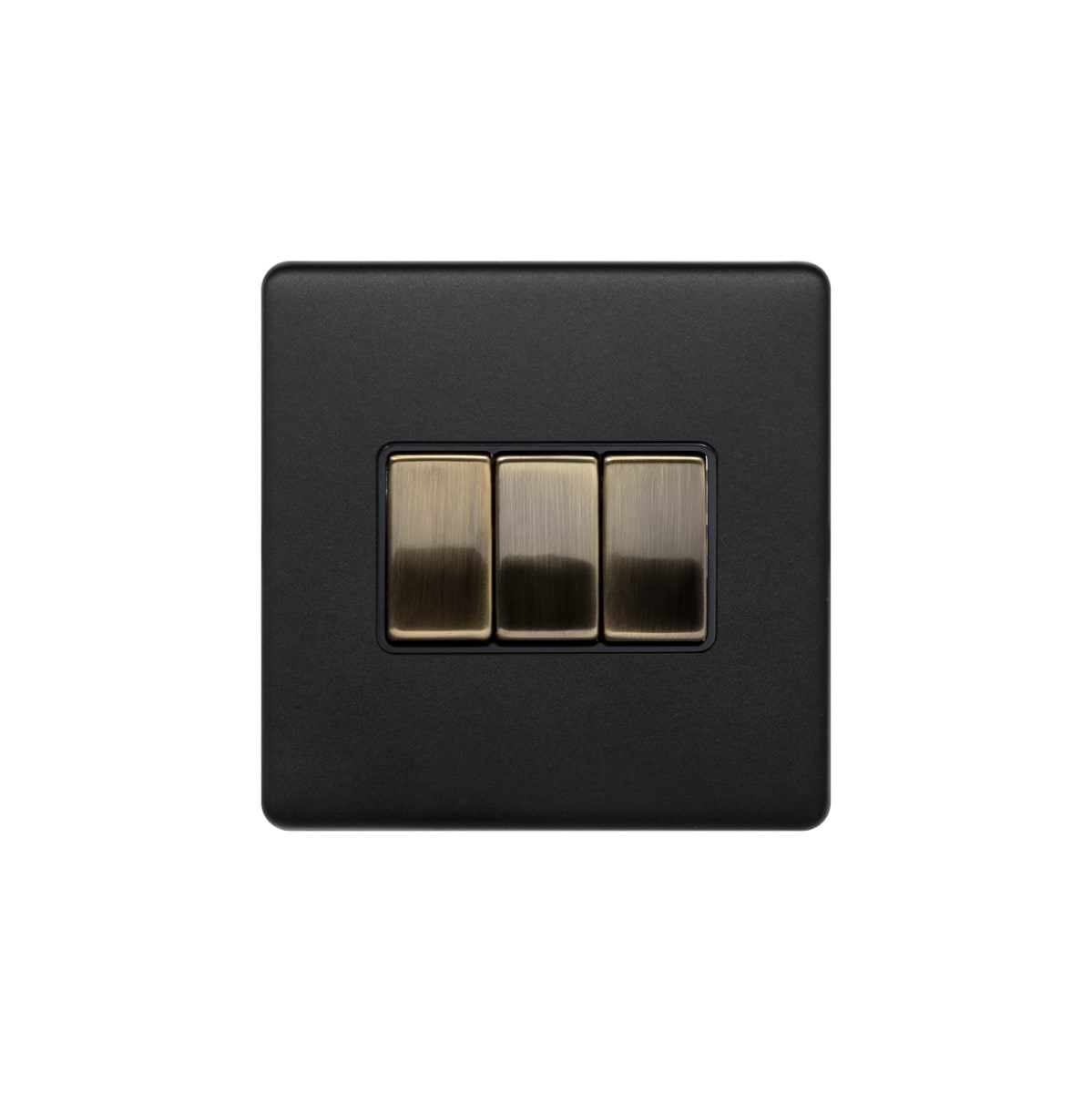 Matt Black and Antique Brass 10A 3 Gang Intermediate switch