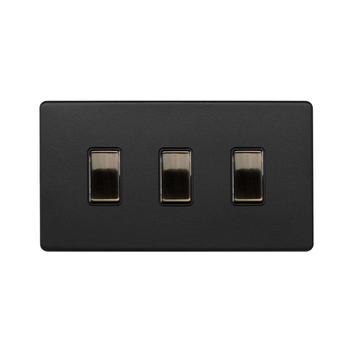 Matt Black and Antique Brass 3 Gang Switch With 1 Intermediate (2 x 2 ...