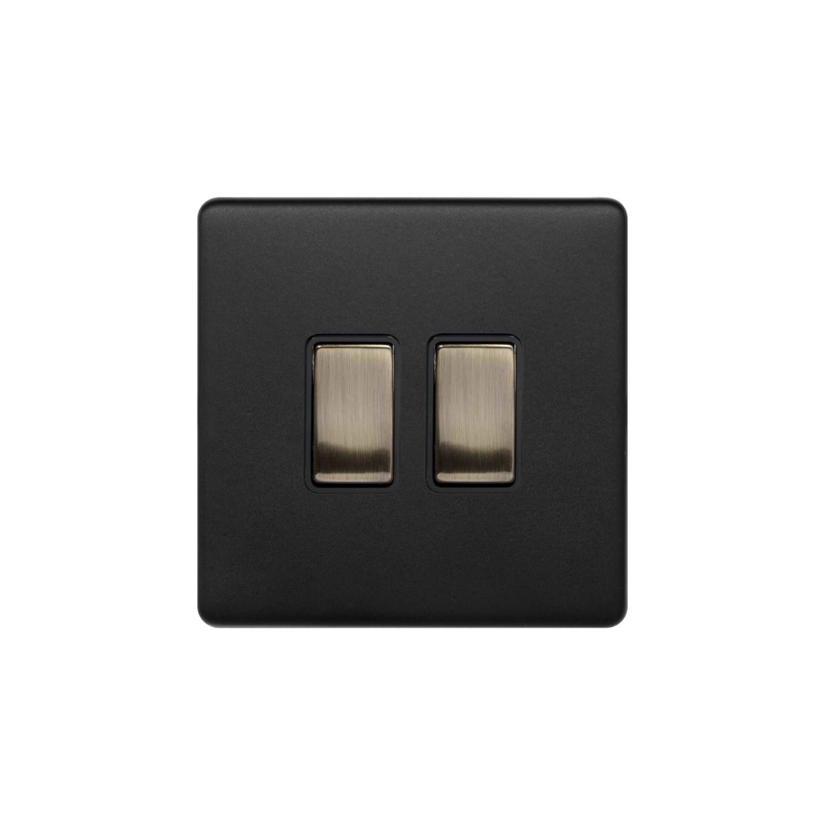 Matt Black and Antique Brass 2 Gang Retractive Switch