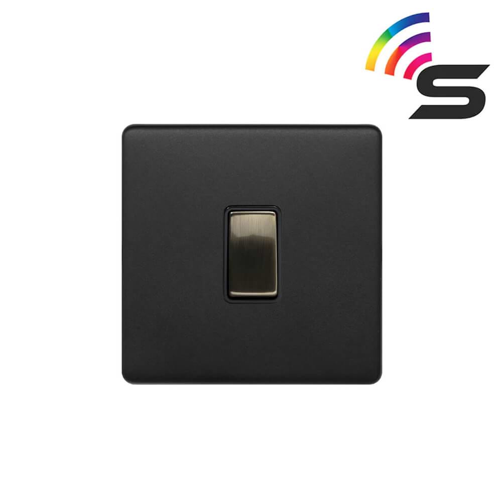 Matt Black and Antique Brass 1 Gang 150W Smart Rocker Switch