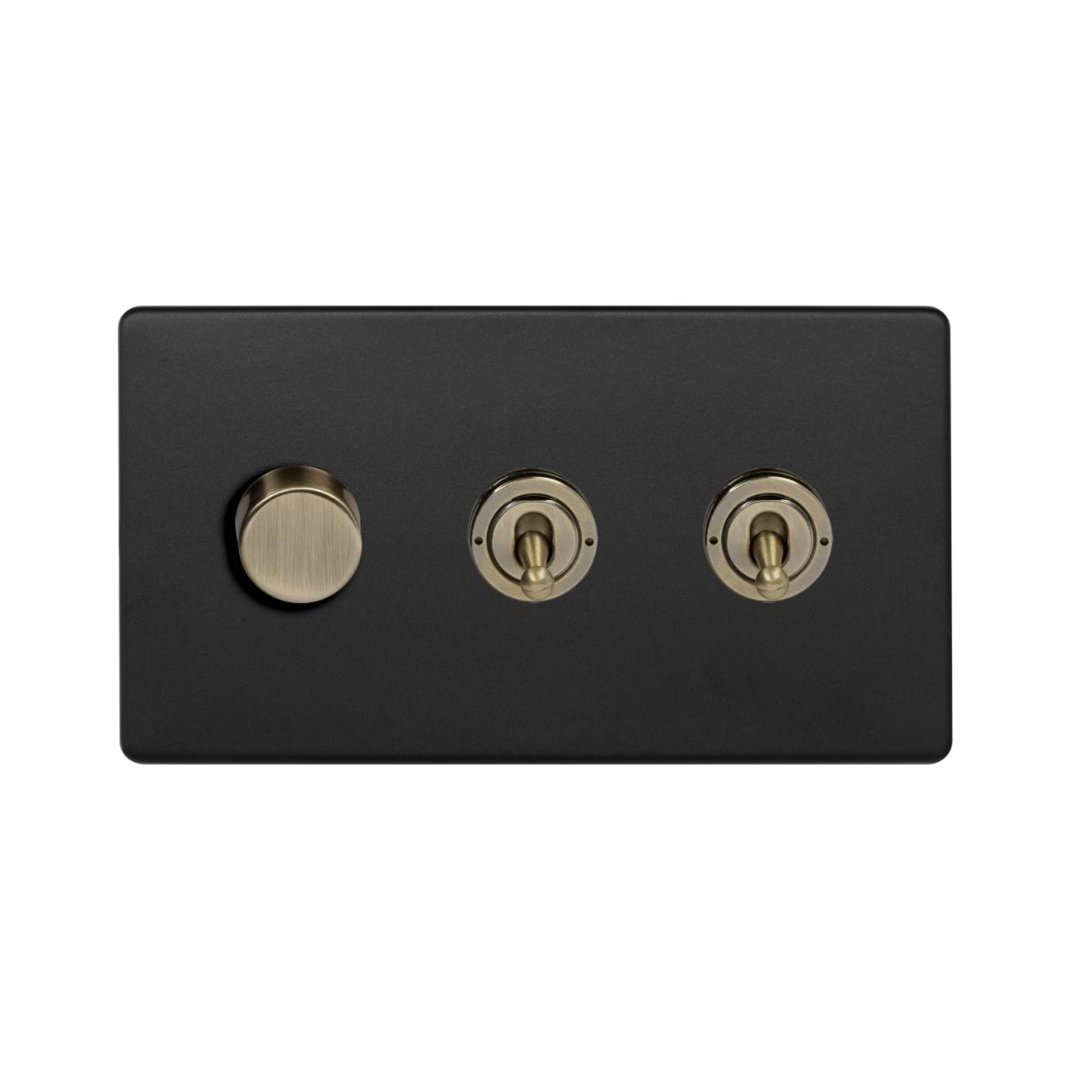 Matt Black and Antique Brass 3 Gang Dimmer and Toggle switch combo ...