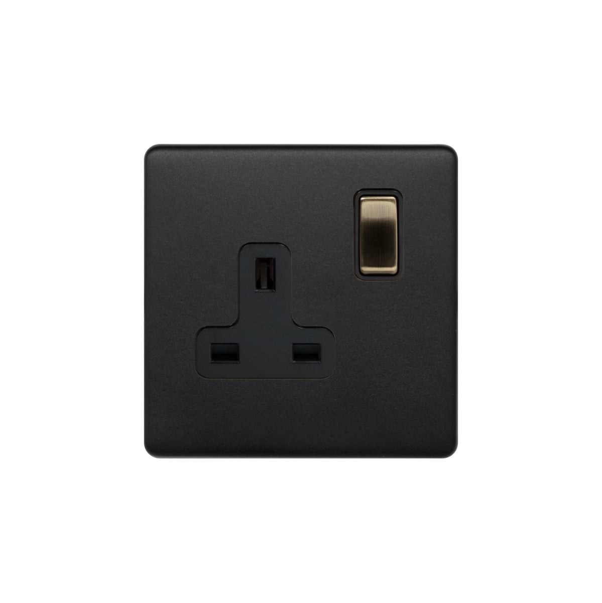 Matt Black and Antique Brass 1 Gang Double Pole Socket Single 13A